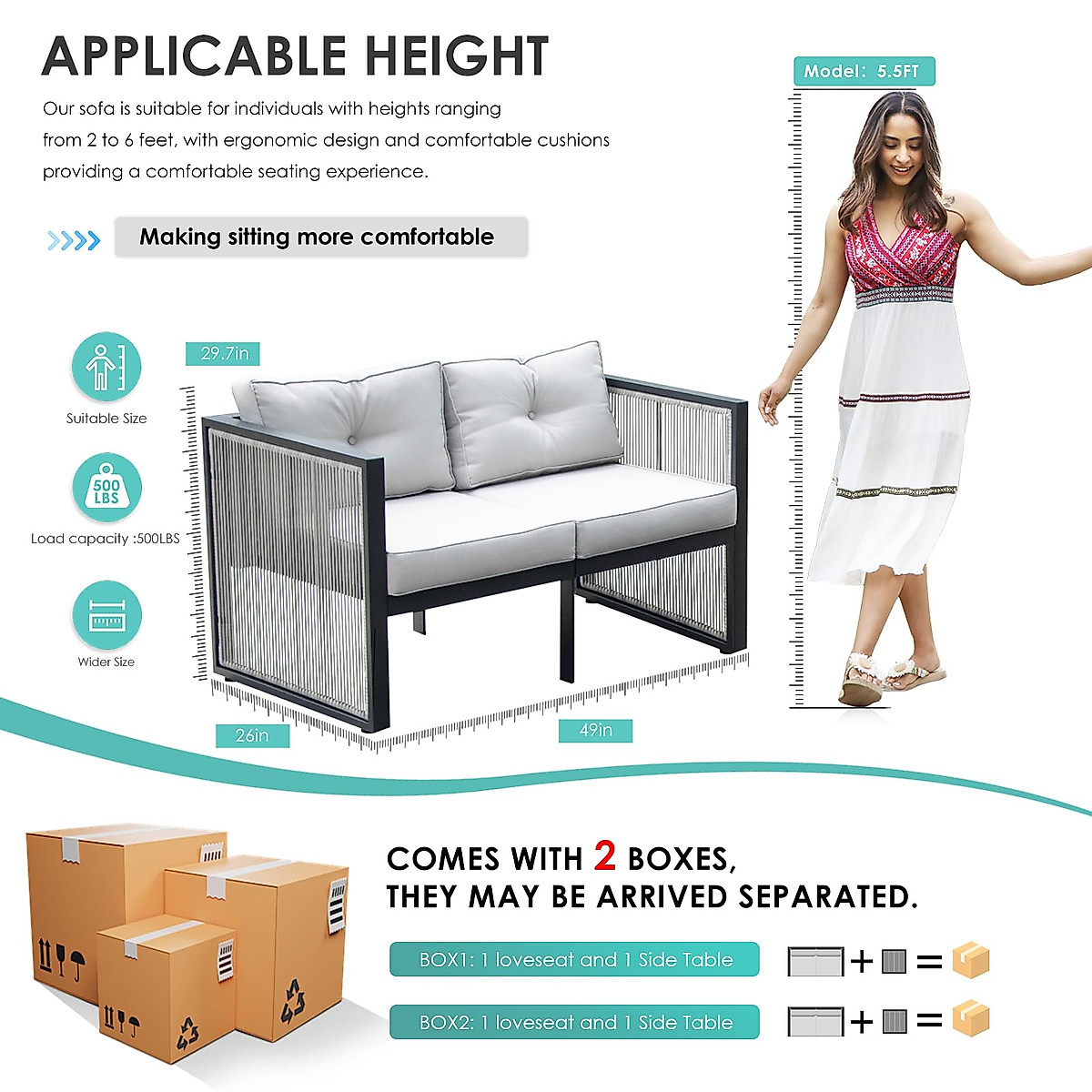 RADIATA PE Wicker Patio Furniture Set, Modern Outdoor All-Weather Rattan Sofa Sectional Set with 4'' Thick Cushions and Ottomans for Backyard Garden Living Room