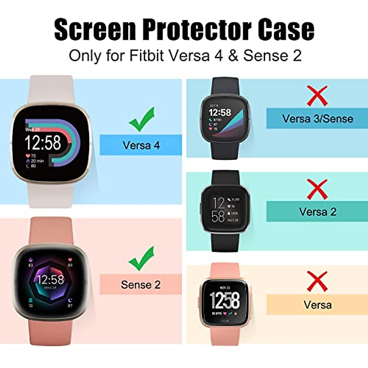 KPYJA 6-Pack Screen Protector Compatible with Fitbit Sense 2/Versa 4 Case, Soft TPU Plated Case All-Around Protective Screen Full Cover Bumper Compatible for Fitbit Sense 2/Versa 4 Smart Watch