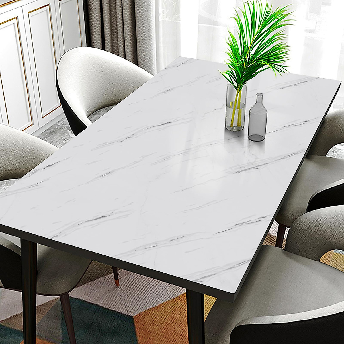 LXCREAT Glossy Gray White Marble Contact Paper, Granite Marble Wallpaper Peel and Stick Countertops, 15.7" x 118" Self Adhesive Removable Vinyl Wallpaper for Kitchen Beadboard Decoration