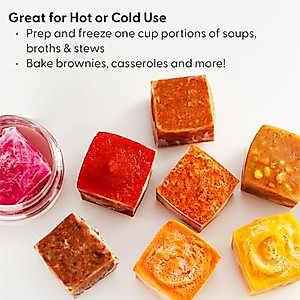 W&P Cup Cubes Silicone Freezer Tray with Lid, Blue, Makes 6 Perfect 1-Cup Portions, Freeze & Store Soup, Broth, Sauce, Leftovers, Dishwasher Safe