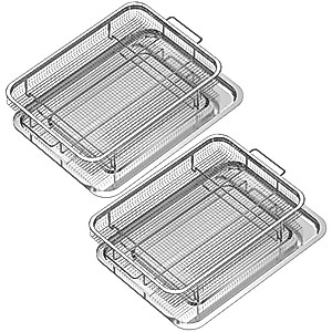 Air Fryer Basket and Tray for Oven, 15.5'' x 12.5'' Stainless Steel Crisper Tray and Basket for Convection Oven, Baking Pan Perfect for the Grill, Dishwasher Safe, 2 Set Medium Size