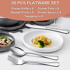 LIANYU 30 Piece Flatware Silverware Set for 6, Stainless Steel Cutlery Eating Utensils, Mirror Finished, Dishwasher Safe