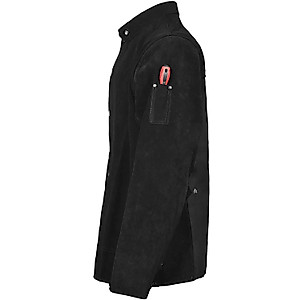 Black Leather Welding Jacket, Heavy Duty FR Heavy Duty Split Cowhide Leahter (Medium, m)