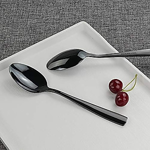 Teyyvn 16-Pack Black Stainless Steel Dinner Spoon, 8.03 Inches, Mirror Polished
