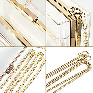 Women Clear Purse, Large Acrylic Box Evening Clutch Bag, Transparent Lady Party Wedding Banquet Bag, Stadium Approved Crossbody Shoulder Handbag (Gold)