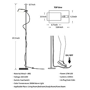 VISDANFO Modern Floor Lamp, 360 Degree Rotation Sky LED Floor lamp Office Lighting, Bright LED Standing Pole Light, Tall Lamps for Living Room,Bedroom,Reading,Study Room (Black)