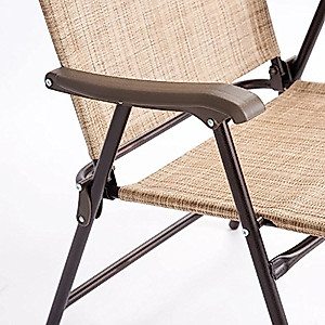 Giantex Set of 2 Patio Folding Chairs, Sling Chairs, Indoor Outdoor Lawn Chairs, Camping Garden Pool Beach Yard Lounge Chairs w/Armrest, Patio Dining Chairs, Metal Frame No Assembly, Yellow