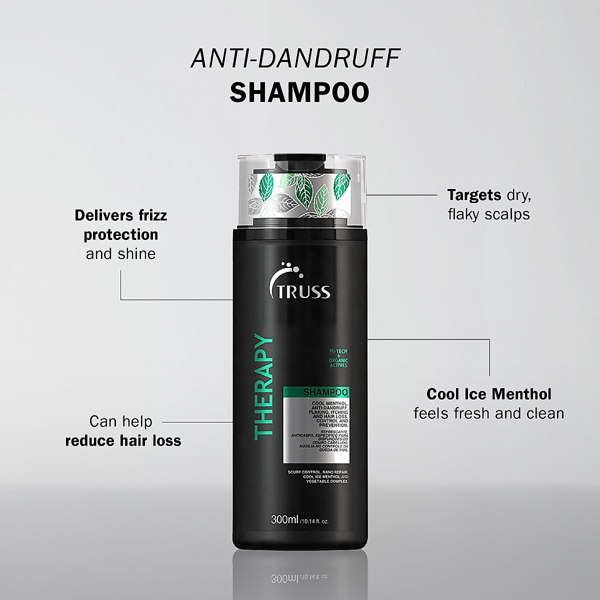TRUSS Therapy Shampoo - Anti Dandruff Shampoo + Dry Scalp Treatment - Help Prevent Hair Loss and Reduce Oiliness While Protecting Against Dandruff and Allergies (300 ml)