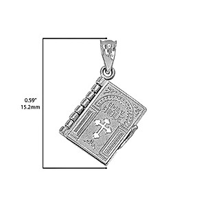 Religious Jewelry by FDJ .925 Sterling Silver 5/8" 3D Hinged Book with Pages Holy Bible with Lord’s Prayer Bottonee Cross Pendant Charm