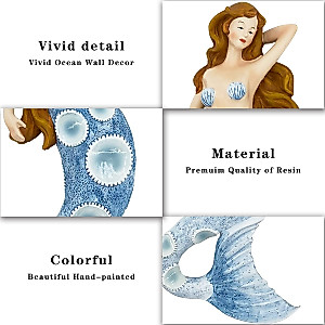 Bownew Resin Ocean Theme Wall Decor Hanging Coastal and Beach Style Wall Decorations for Bathroom Living Room and Outdoor Area, Mermaid