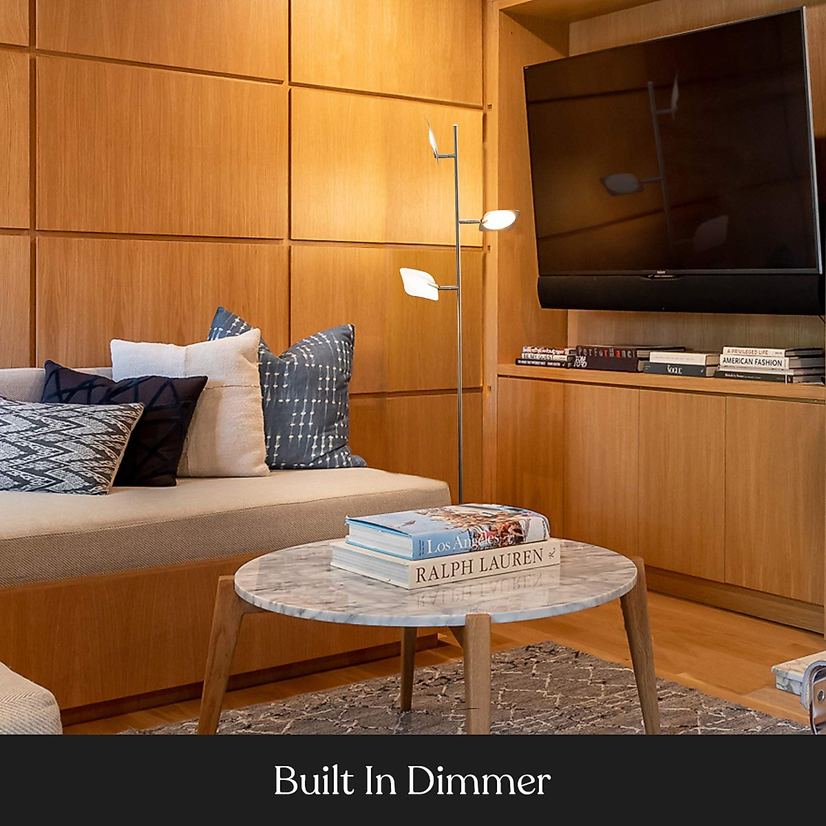 Brightech Tree Floor Lamp for Living Rooms & Offices, Dimmable Standing Lamp for Bedroom Reading, LED Spotlight Floor Lamp, Tall Lamp with Adjustable Panels for Minimal Space Use - Silver