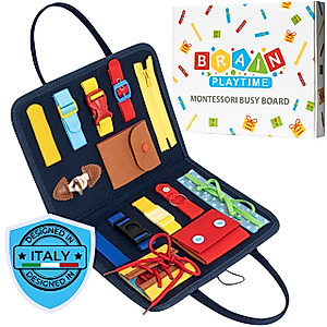 Toddler Busy Board - Montessori Sensory Toy for Autism and Fine Motor Skills - Preschool Learn to Dress Educational Activity Board - Foldable Plane Travel Toy for Girls and Boys Ages 3 4 5