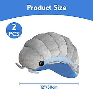 Airsnigi 2 Pieces Insect Plush Toys Pill Bug Stuffed Soft Animals Pillow Soft Deep Sea Insect Doll Pillow Kids Toys Girls Boys Gift - Grey 30cm/12inch