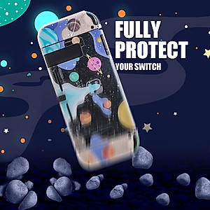 NANANINO Switch Clear Glitter Case, Switch TPU Case, Switch Protective Case with Animal Crossing Thumb Grips and Tempered Glass Screen Protector - Rocket Theme