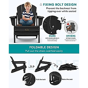 Folding Adirondack Chair Patio Chairs Lawn Chair Outdoor Adirondack Chair Weather Resistant for Patio Deck Garden, Backyard Deck, Fire Pit & Lawn Furniture Lawn Seating- Black