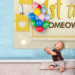 1st Time Homeowner Backdrop Banner Decor Gold Glitter – Housewarming Party Theme Decorations for Men Women Baby Shower Supplies
