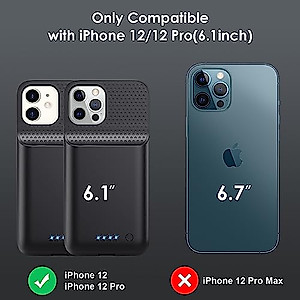 Feob Battery Case for iPhone 12/12 Pro,Upgraded 10800mAh Ultra-Slim Battery Charging Case,Rechargeable Protective Extended Battery Charger Case for iPhone 12/12 Pro (6.1inch)-Black