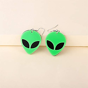 coadipress Acrylic Alien Earrings for Women Cute Funny Cartoon Green Space Head Resin Dangle Drop Statement Earrings (Green Alien)