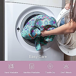 DHSFKBE King Size Comforter Set, 7 Piece Bed in a Bag, Boho Aqua and Lilac Damask Medallion Print Comforter with Sheets, Soft Microfiber Complete Bedding Set for All Season (Aqua, King)