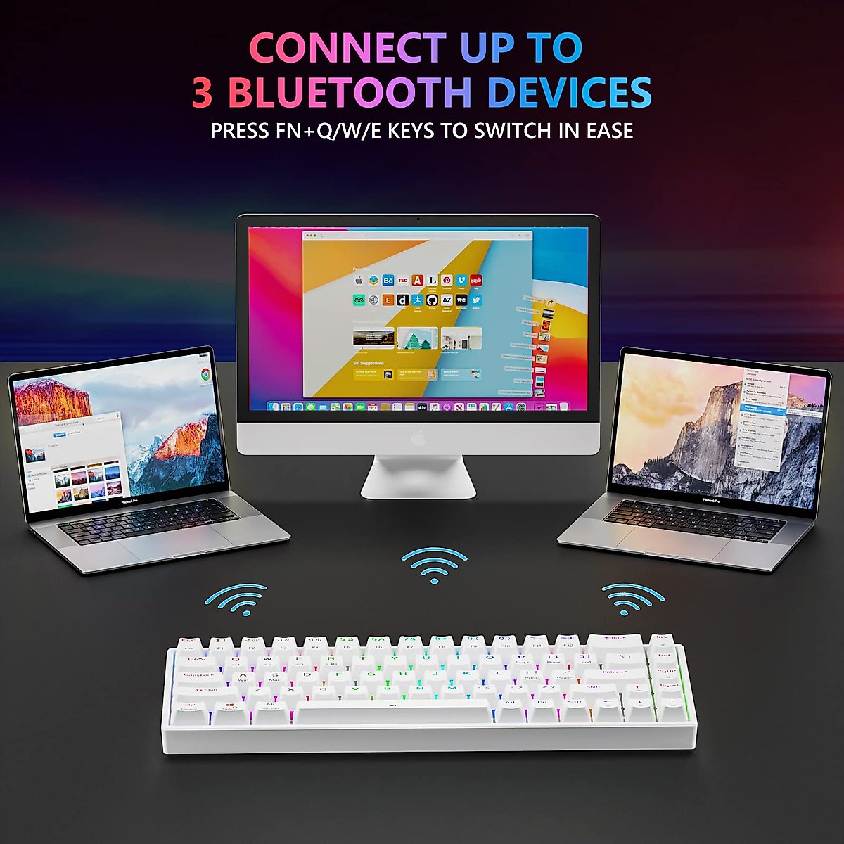 TECURS 65% Wireless Gaming Keyboard, 68 Keys RGB Backlit Ultra Compact Mechanical Feeling Keyboard - Red Switch, 2.4G/Type-C/Multi-Device Bluetooth Keyboard for PC Mac Windows Gamer