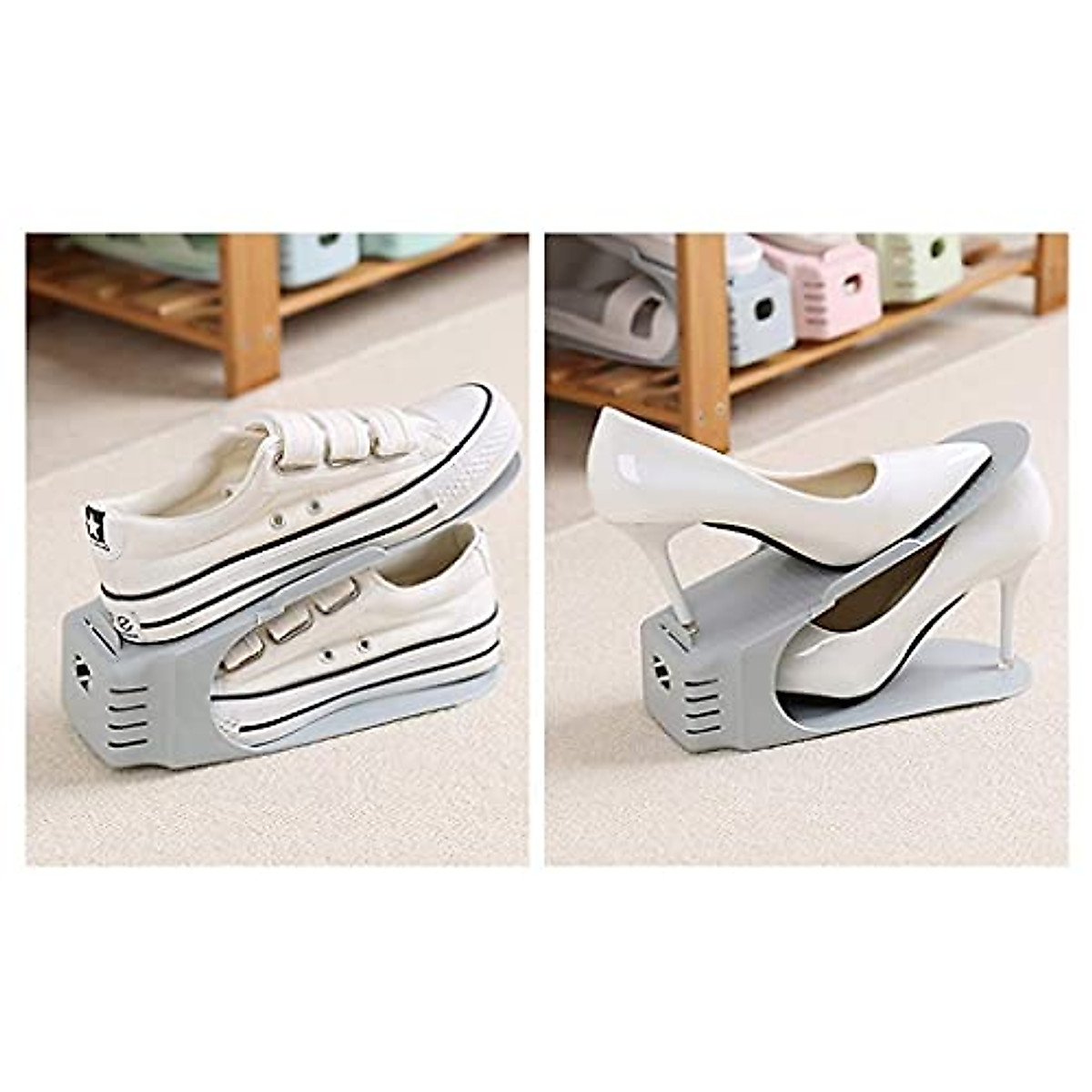 HTLLT Practical and Convenient Shoe Slots Organizer Adjustable Shoe Racks Space Saver Shoe Holder 10 Piece Set,Gray