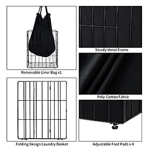 Mxfurhawa Laundry Hamper, 21 Gal (95.4L) Laundry Basket, Collapsible Clothes Hamper, Removable and Washable Liner, Metal Wire Frame,Clothes Basket for Bedroom Bathroom (Black(black))