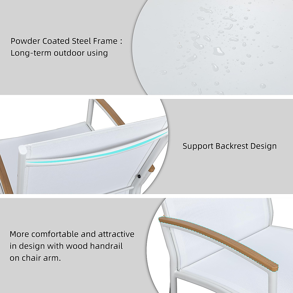 Shintenchi 3 Pieces Outdoor Patio Bistro Sets, Textilene Fabric Small Patio Furniture Set, Front Porch Chairs Conversation Set with Table for Lawn, Garden, Balcony, Poolside (White)