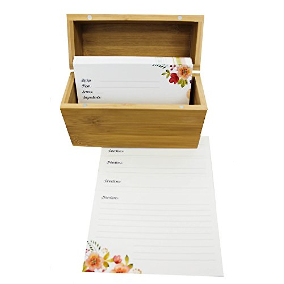 The Splendid Chef Recipe Set | Sturdy Bamboo Recipe Box with 20 Dividers and 100, 4x6 Recipe Cards