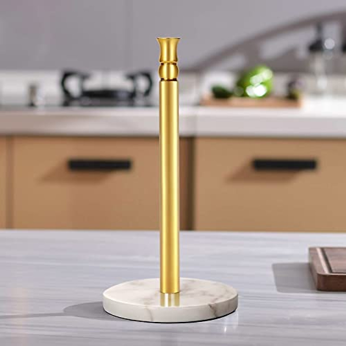 Siwil Paper Towel Holder Stand, One-Handed Ripping Paper Towel Roll Holder Countertop, Heavy Marble Base, NOT Tip Over - (Marble Base, Gold)