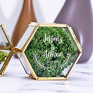 KWOOD Custom Glass Ring Box, Engagement Jewelry Box Personalized Wedding Ring Box, Gold Geometric Ring Bearer Box, Proposal Ring Box, Ring Box Gift