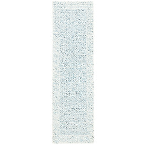 SAFAVIEH Abstract Collection Runner Rug - 2'3" x 12', Blue & Ivory, Handmade Wool, Ideal for High Traffic Areas in Living Room, Bedroom (ABT342N)