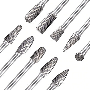 Eyech 10pc Tungsten Carbide Burr Set 1/4" Shank Double Cut Rotary Cutting Burr Set Die Grinder Bits for Steel Metal Wood Woodworking Carving, Polishing, and Engraving