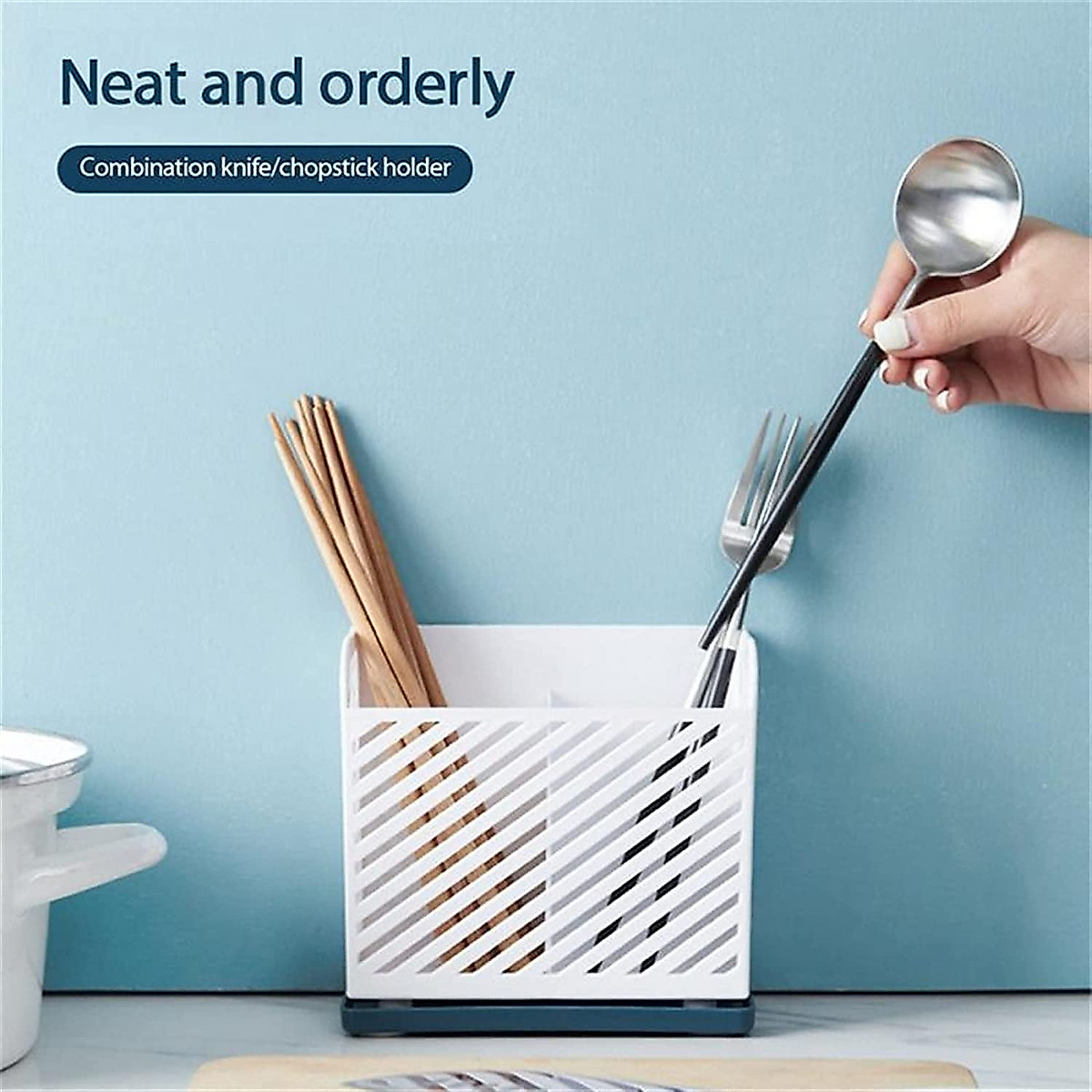 ceramic Utensil Caddy Chopsticks Rack with Spoon Storage Box for Cutlery Basket Pen Holder chopstick holder (Color : White)
