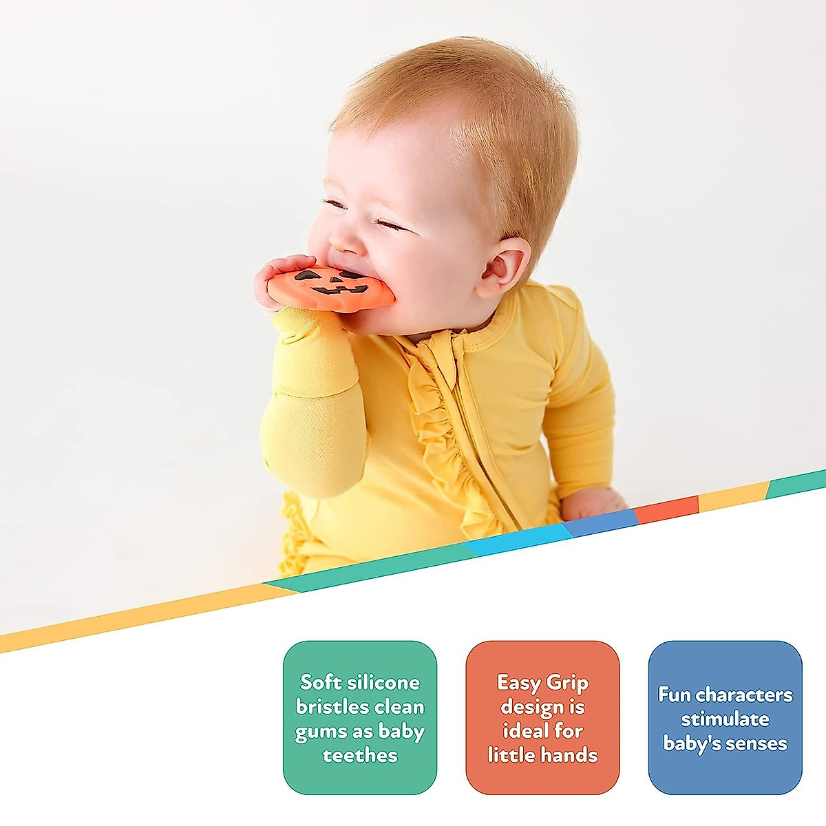 Nuby All Silicone Pumpkin & Chocolate Bar Teether – 2 Pack, 3+ Months