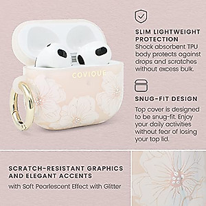 Covique Compatible AirPods 3 Case Cover 2021 | Cute Women Girly Flower, White Poppy Floral Iridescent & Glitter | Protective Shockproof TPU with Keychain Hook for AirPods 3rd Generation Charging Case