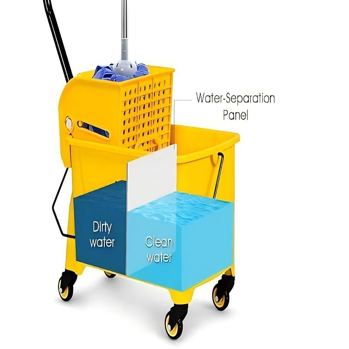 Commercial mop Bucket with Wheel mop Bucket, Household mop Bucket is Very Suitable for Cleaning Industrial Floors at Home (Yellow and Blue)