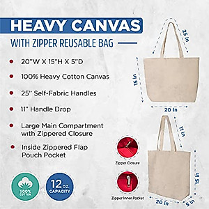 shop4ever ® Sorry I'm Late I Didn't Want To Come Black Heavy Canvas Tote with Zipper Sayings Reusable Shopping Bag 12 oz Natural -Pack of 1- Zip