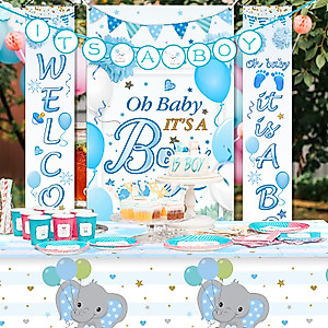 Redbaker Baby Shower Decorations Welcome It is a Boy Baby Shower Door Hanging Porch Sign Baby Shower Party Door Cover Banner Blue Boy Baby Backdrop Background for Gender Reveal Party Supplies