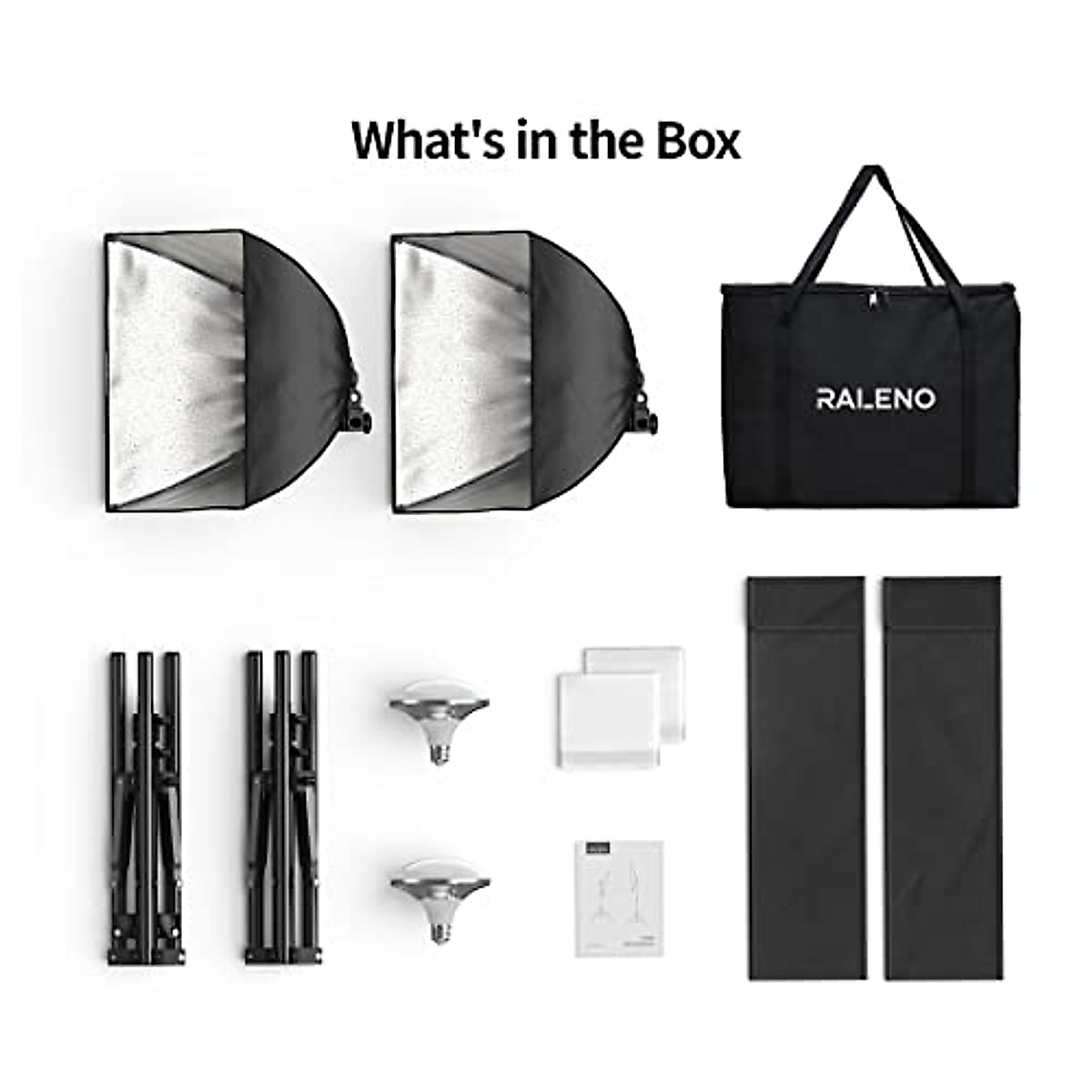 RALENO® Softbox Lighting Kit, 2 x 16'' x 16'' Photography Studio Equipments with 50W / 5500K / 90 CRI LED Bulbs, Continuous Lighting System for Video Recording and Photography Shooting