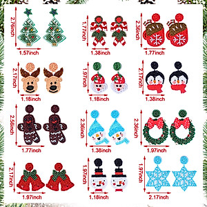 Siifert 12 Pairs Christmas Earrings for Women Christmas Beaded Earrings Bulk Holiday Earrings Handmade Christmas Tree Santa Snowflake Wreath Reindeer Dangle Earrings for Party Christmas Gifts