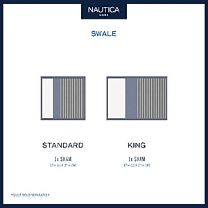Nautica - Sham, Cotton Reversible Bedding with Envelope Closure, Pre-Washed for Added Softness, Stylish Home Decor (Swale Navy, 21" x 27")