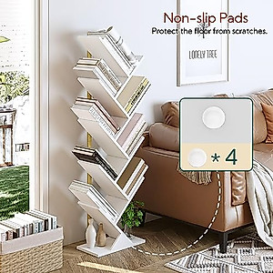 Yusong Tree Bookshelf, Geometric Bookcase with Steel Pipe for Living Room Bedroom, Floor Standing Books Shelves for Home Office (White, 9 Tier)