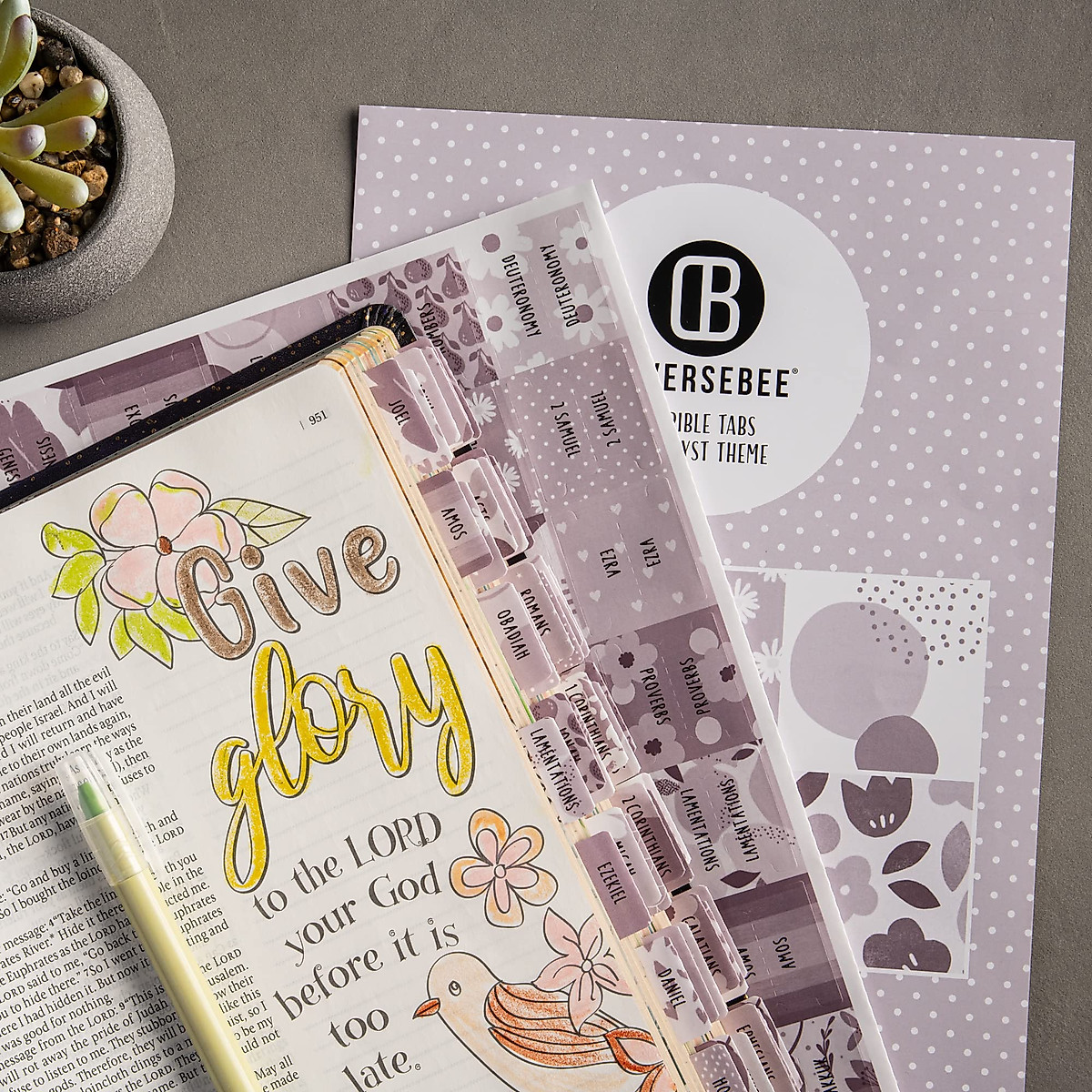 DIVERSEBEE Laminated Bible Tabs (Large Print, Easy to Apply), Bible Study Journaling Supplies, 77 Bible Index Book Tabs for Women, Bible Accessories, Includes 11 Blank Tabs - Amethyst Theme