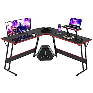 NChanmar L Shaped Gaming Desk, Computer Corner Desk with Monitor Riser Stand, Home Office Desk Corner Desk for Studying, Working, L Desk with Large Desktop, Black