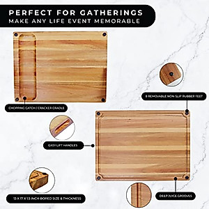 Premium Large Acacia Wood Cutting Board for Kitchen. 1.5in Extra Thick Chopping Board with Juice Groove. Non slip Reversible Butcher Block Countertop & Charcuterie Board gift set