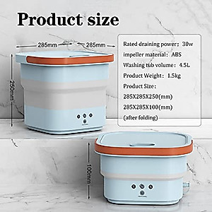 KUKIXO 4.5L Mini Apartment Washing Machine, Portable Washer and Dryer Combo,Blue Ray Sterilization Lavadora Small Foldable Laundry Machine with Drain Basket,for Socks Underwear Bucket Home Washer