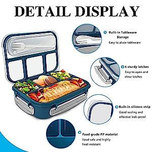 KUBYA Bento Box Lunch Box Kit, 1300ML Lunch Container Leak-Proof 4 Compartment With Ice Packs, Reusable Lunch Bag, Food Bags, Sauce Cups, Durable Lunch Box Microwave Freezer Safe
