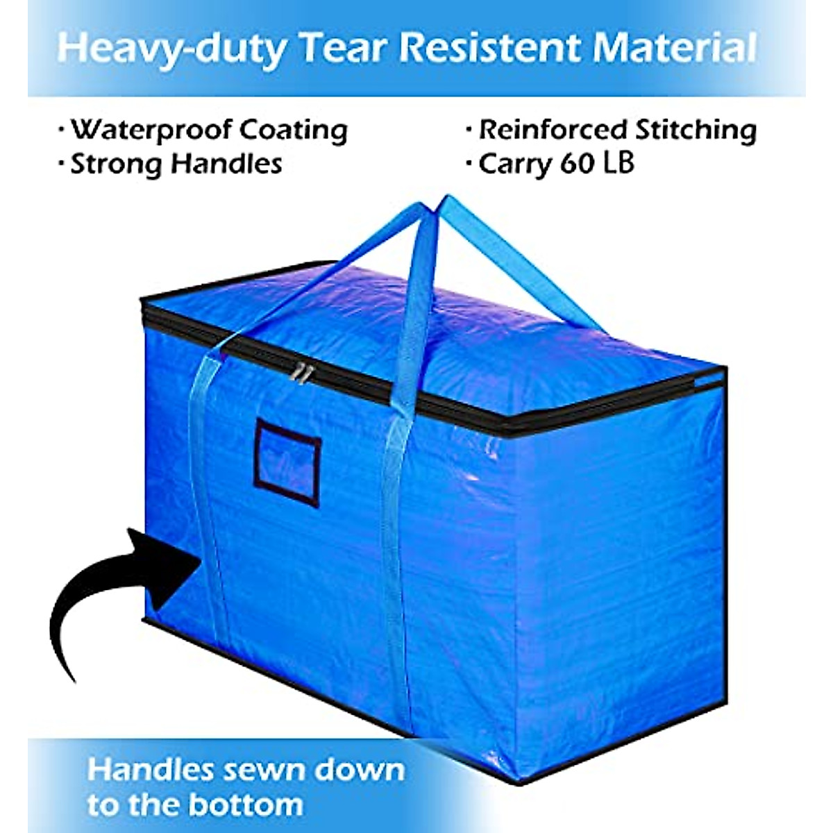 SLEEPING LAMB 110L Extra Large Moving Bags Heavy Duty Reusable Moving Totes Boxes Storage Containers for Clothes Comforters Blankets, Carrying, Travelling, College Dorm Packing, 4 Packs, Blue