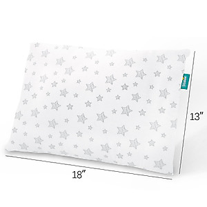 Toddler Pillow with Pillowcase (13 x 18), Toddler Pillows for Sleeping, Machine Washable Soft Travel Pillow, Toddler Use Only, Age 2 (Gray Star)