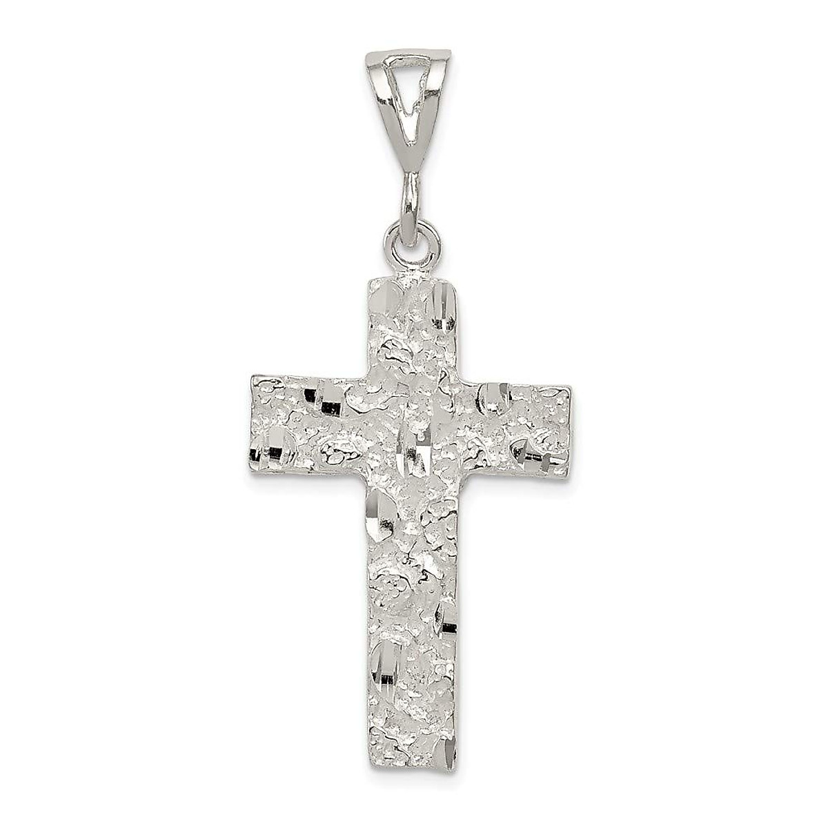 Solid 925 Sterling Silver Nugget Cross Pendant Charm - 46mm x 22mm